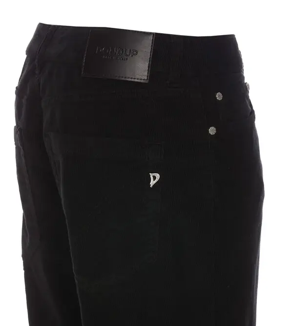 DONDUP Mid-rise Cropped Corduroy Trousers With Button Detail - Black