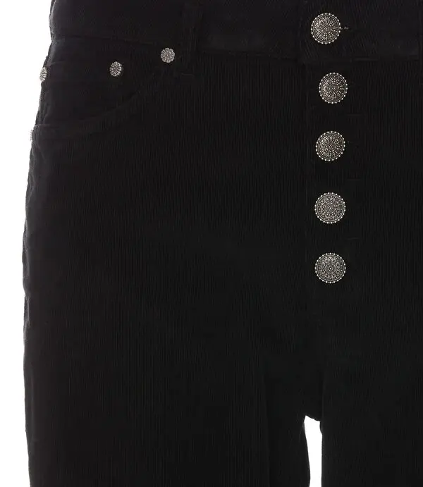DONDUP Mid-rise Cropped Corduroy Trousers With Button Detail - Black