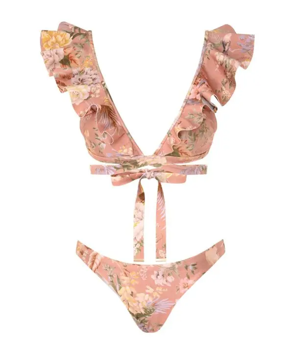 Zimmermann Tallow Wrap Ruffle Bikini - Pink