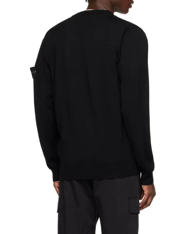 Stone Island Compass-motif Virgin Wool Cardigan - Black