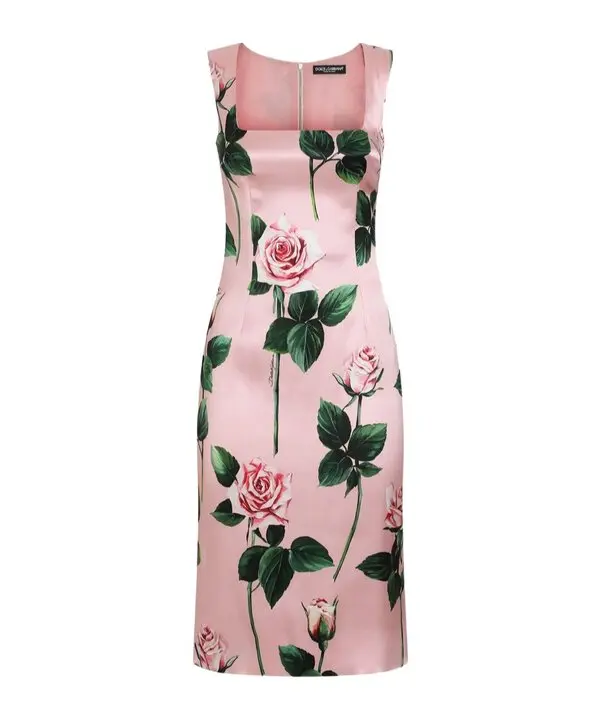 Dolce & Gabbana Sleeveless Floral Print Square Neck Midi Dress - Pink