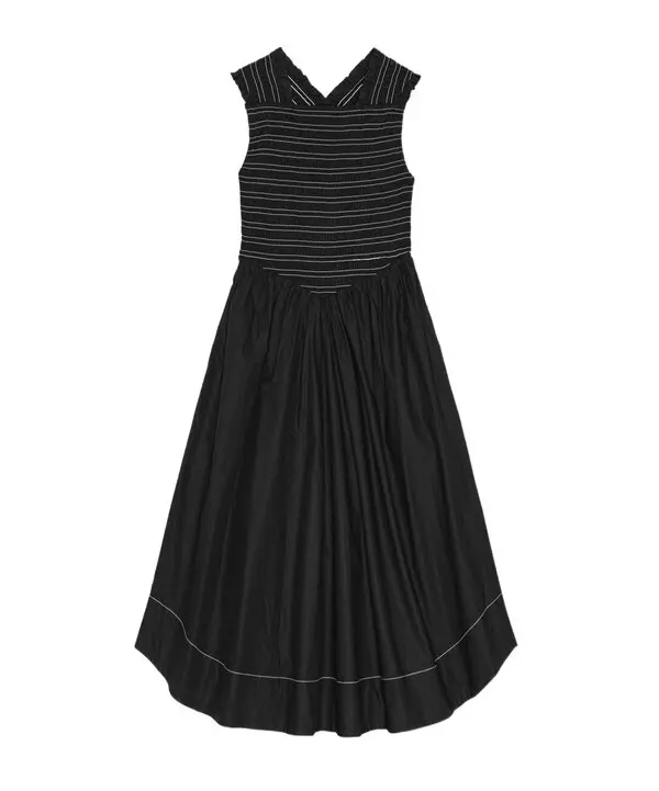 GANNI Washed Stretch Smock Midi Dress - Black