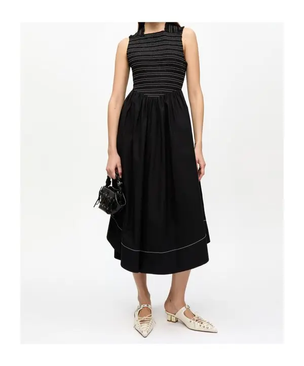 GANNI Washed Stretch Smock Midi Dress - Black