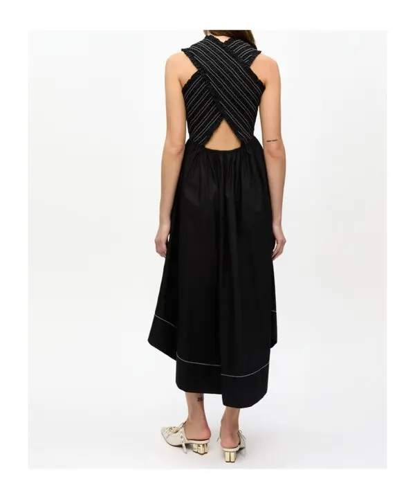 GANNI Washed Stretch Smock Midi Dress - Black