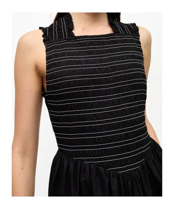 GANNI Washed Stretch Smock Midi Dress - Black