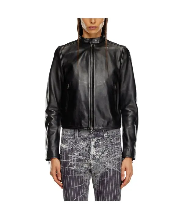 DIESEL® L-ayla Zipped Leather Biker Jacket