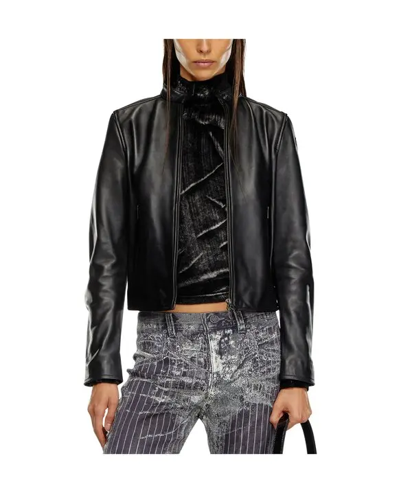 DIESEL® L-ayla Zipped Leather Biker Jacket