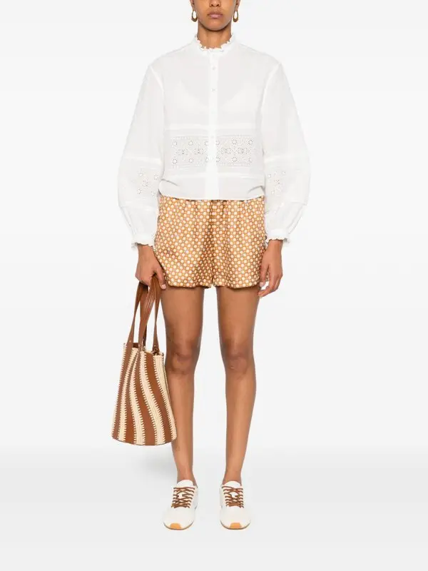 Celine Embroidered Linen Cotton Shirt With Ruffle Trim
