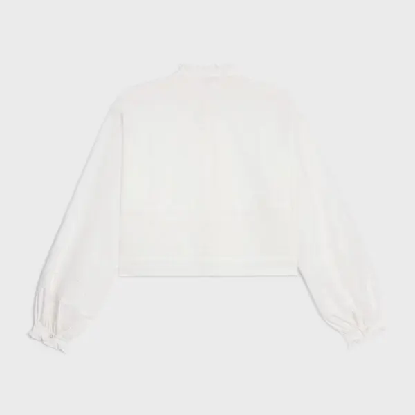 Celine Embroidered Linen Cotton Shirt With Ruffle Trim