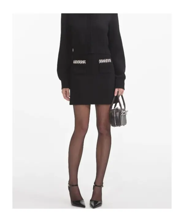 SELF-PORTRAIT Embellished Knit Mini Skirt