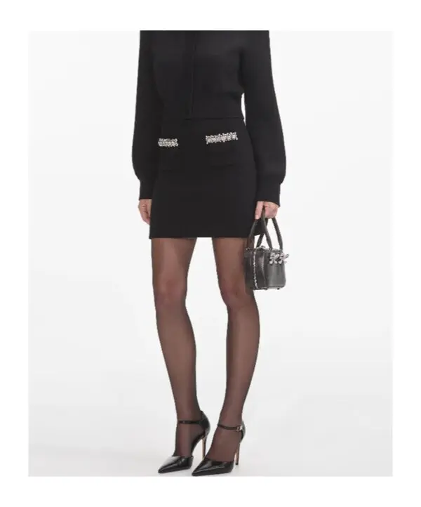SELF-PORTRAIT Embellished Knit Mini Skirt