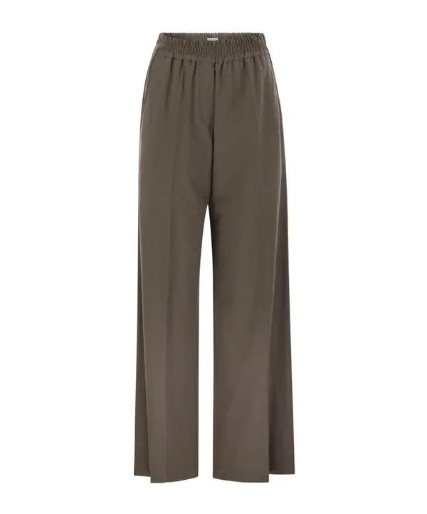 Brunello Cucinelli Wide Leg Pants With Elasticated Waistband - Brown