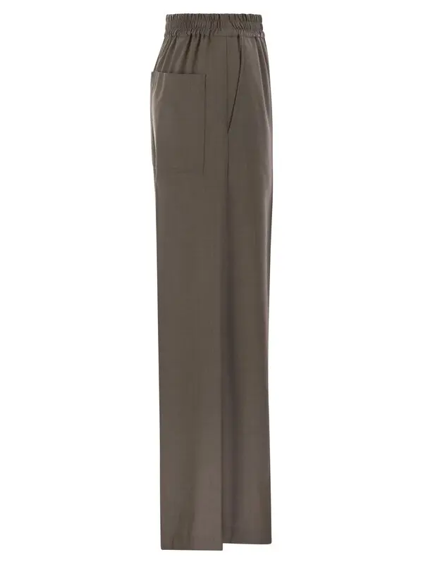 Brunello Cucinelli Wide Leg Pants With Elasticated Waistband - Brown