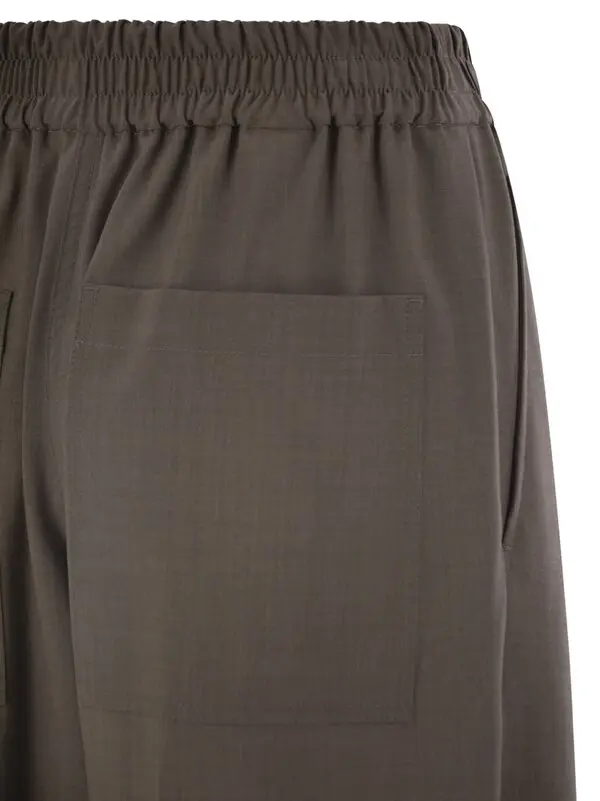 Brunello Cucinelli Wide Leg Pants With Elasticated Waistband - Brown