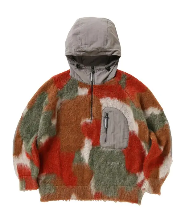 AND WANDER Shaggy Knit Camouflage Hoodie - Multi-color