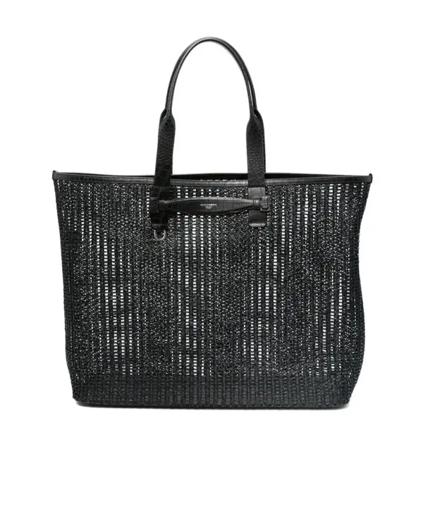 Dolce & Gabbana Logo Printed Mesh Shopper Bag - Black