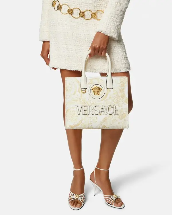 Versace La Medusa Printed Small Tote Bag - White
