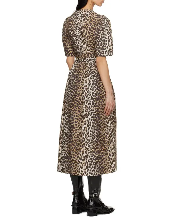 GANNI Leopard Print Bow Detail Midi Dress