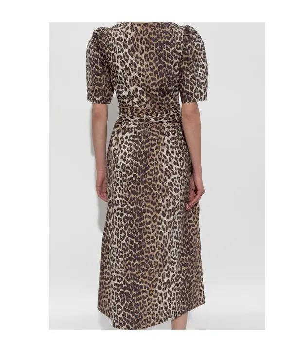 GANNI Leopard Print Bow Detail Midi Dress