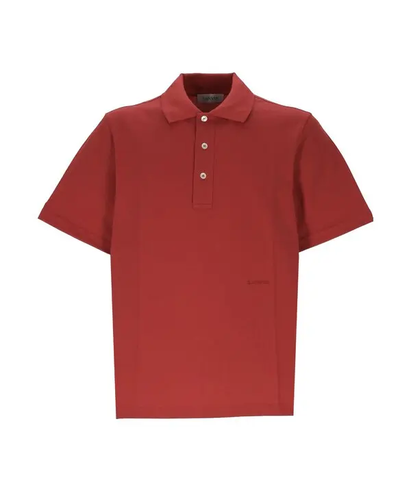 LANVIN Logo Embroidered Short Sleeved Polo Shirt - Red