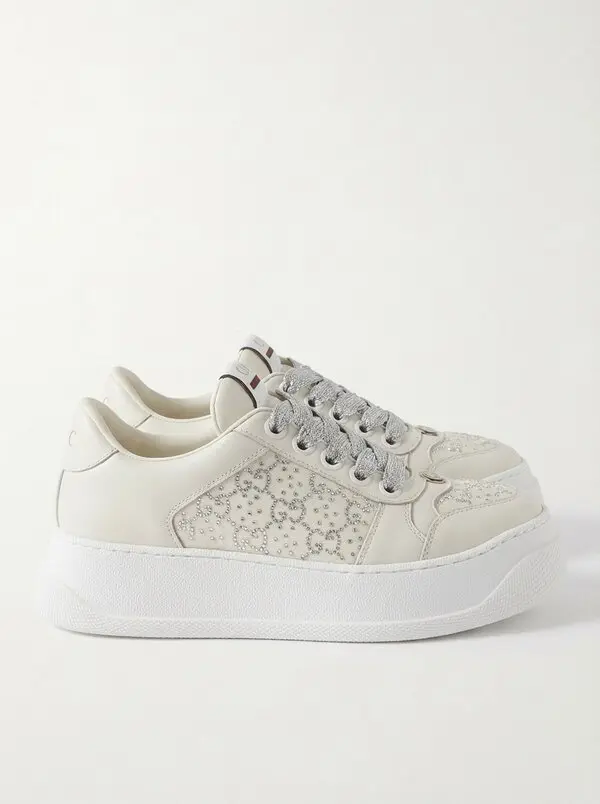 Gucci Embellished Low-top Sneakers - Light Gray