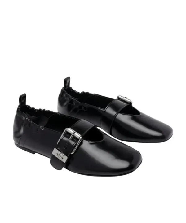 GANNI Buckled Flat Leather Shoes