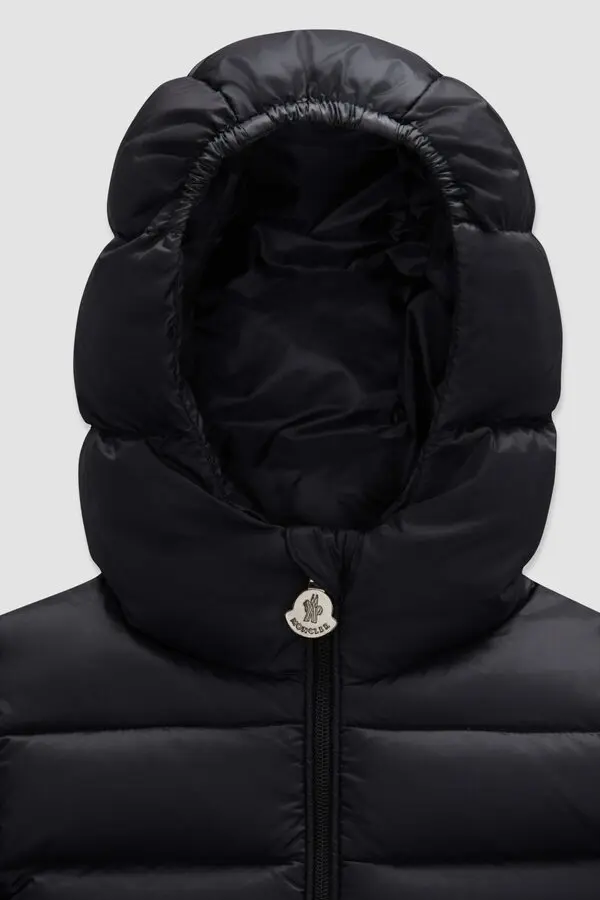 Moncler Odile Hooded Down Jacket With Ruffled Hem - Midnight Blue