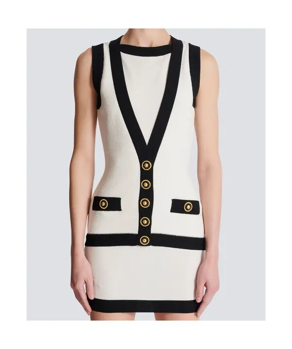 Balmain Two-tone Knit Dress With Gold Hardware