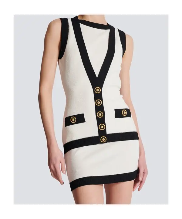 Balmain Two-tone Knit Dress With Gold Hardware
