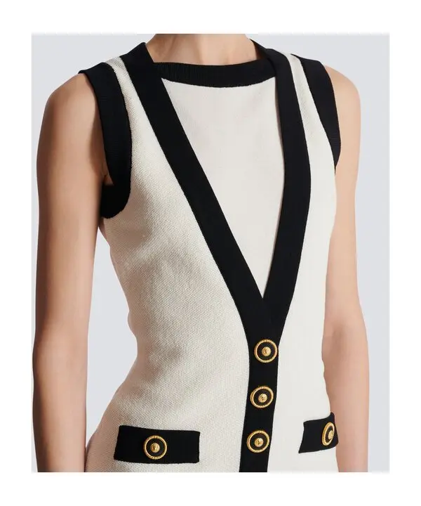 Balmain Two-tone Knit Dress With Gold Hardware