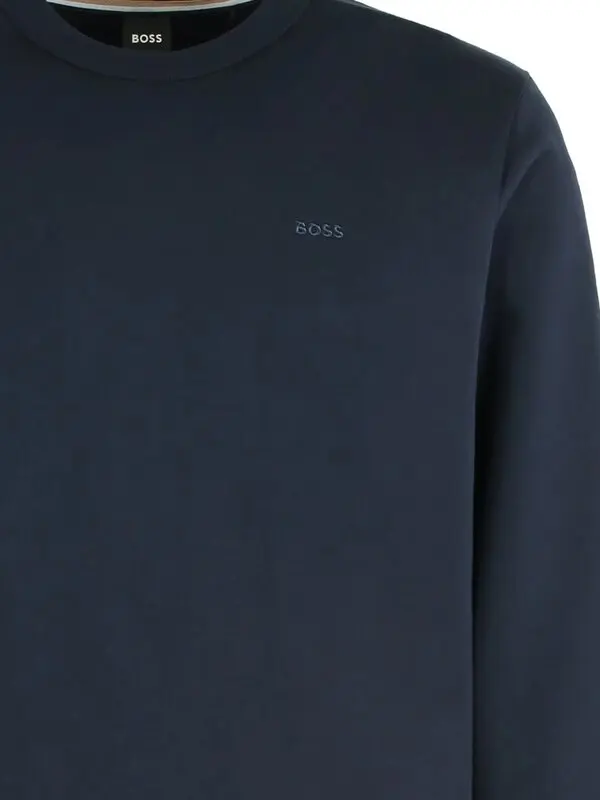 Hugo Boss Crewneck Sweatshirt With Embroidered Logo - Dark Blue