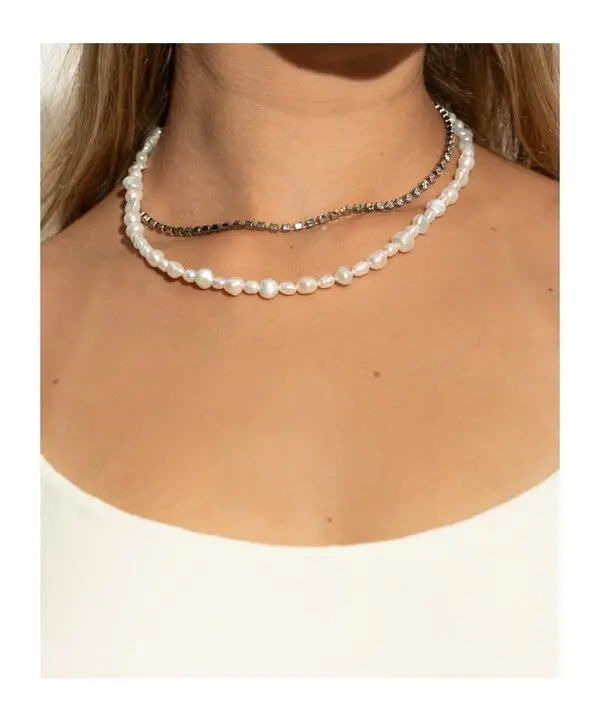 FORTE_FORTE Pearl And Crystal Layered Necklace - White