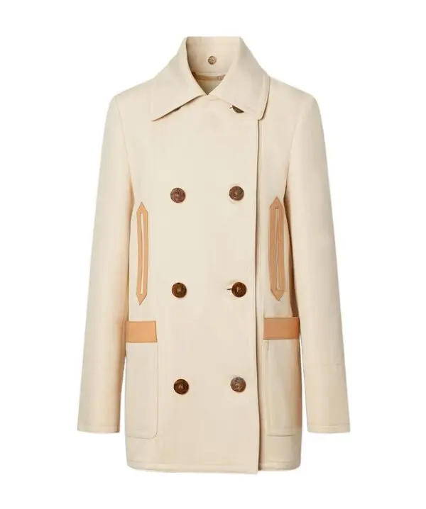 Burberry Double-breasted Peacoat With Leather Trim