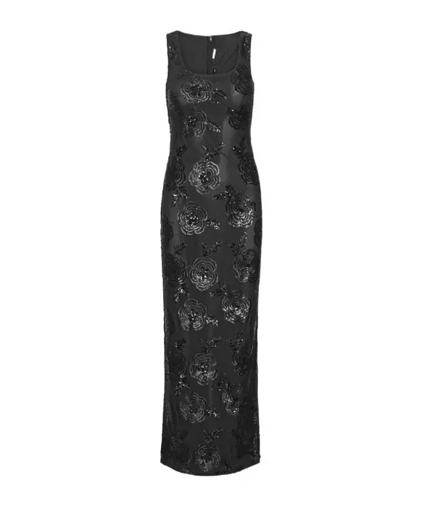 ROTATE BY BIRGER CHRISTENSEN Sequins Embellished Fitted Maxi Dress - Black