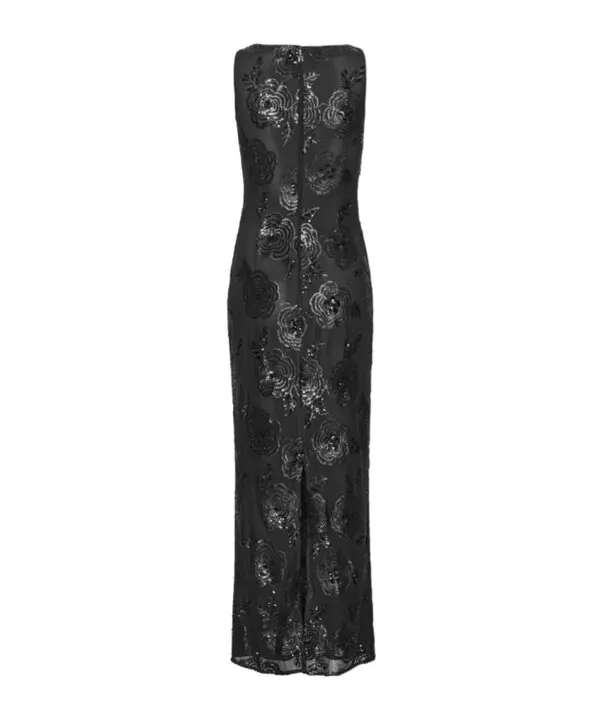 ROTATE BY BIRGER CHRISTENSEN Sequins Embellished Fitted Maxi Dress - Black
