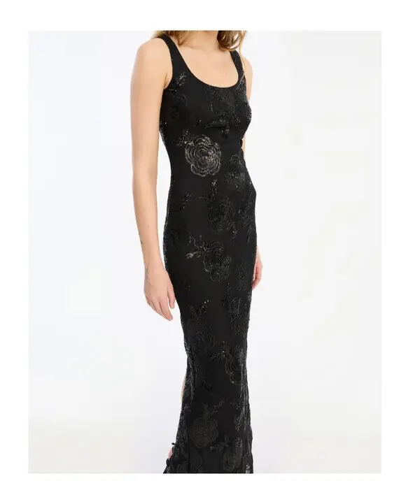 ROTATE BY BIRGER CHRISTENSEN Sequins Embellished Fitted Maxi Dress - Black