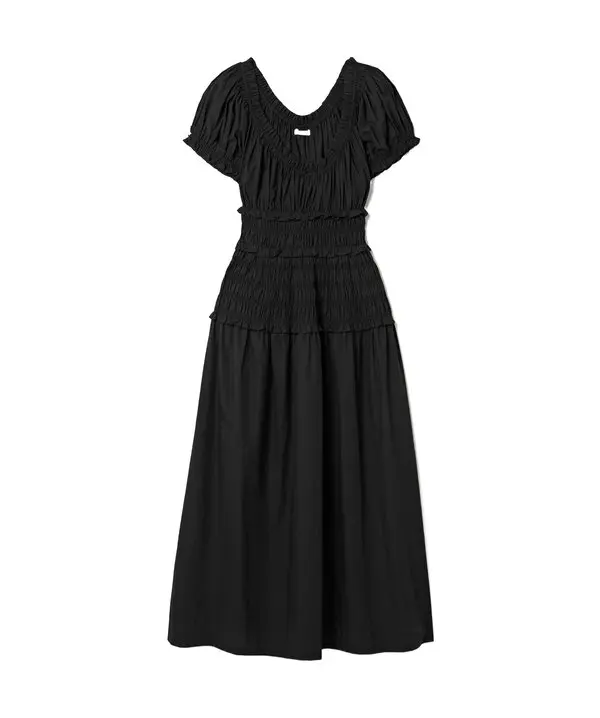 DÔEN Short Sleeve Dress With Ruffle Neckline And A-line Skirt