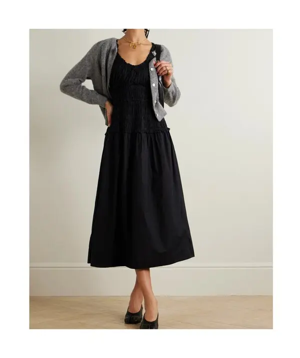 DÔEN Short Sleeve Dress With Ruffle Neckline And A-line Skirt