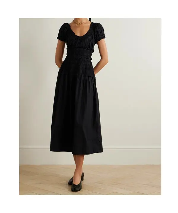 DÔEN Short Sleeve Dress With Ruffle Neckline And A-line Skirt
