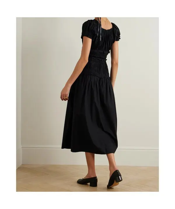 DÔEN Short Sleeve Dress With Ruffle Neckline And A-line Skirt