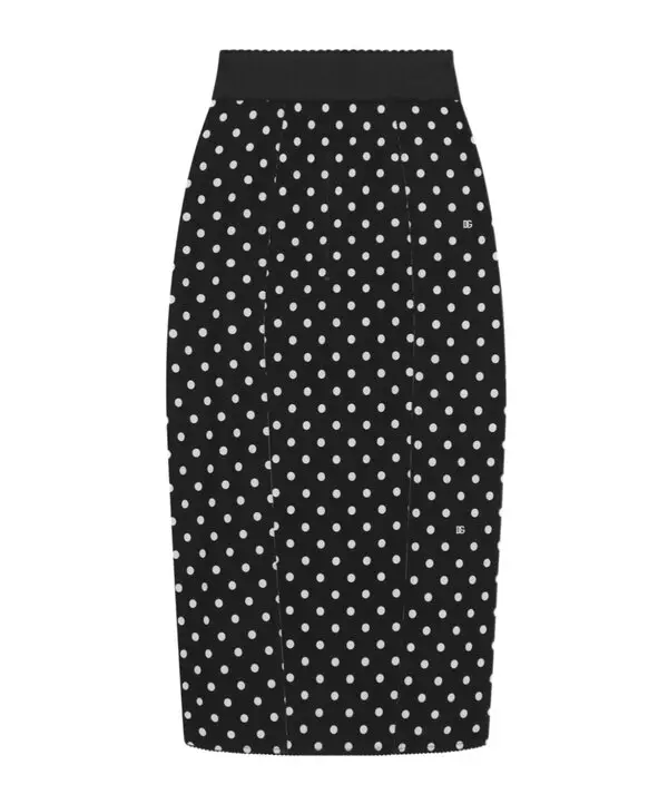 Dolce & Gabbana Dolce Gabbana Polka-dot Printed Midi Marquisette Pencil Skirt - Black/white