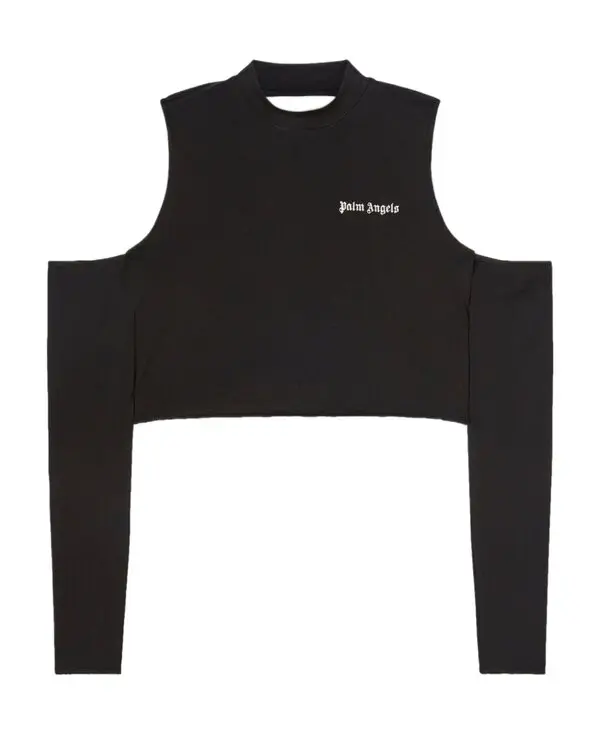 Palm Angels Logo Embroidered Cut-out Detailed Top - Black