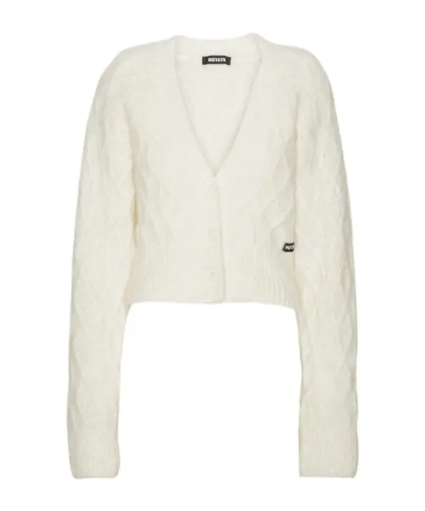 ROTATE BY BIRGER CHRISTENSEN Fluffy Knit Cropped Cardigan - White