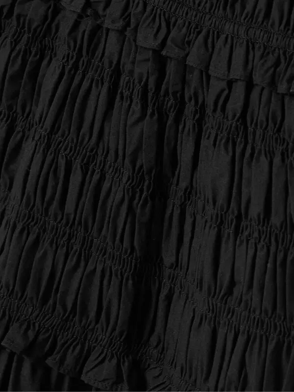DÔEN Shirred Scoop-neck Dress With Ruffled Straps - Black