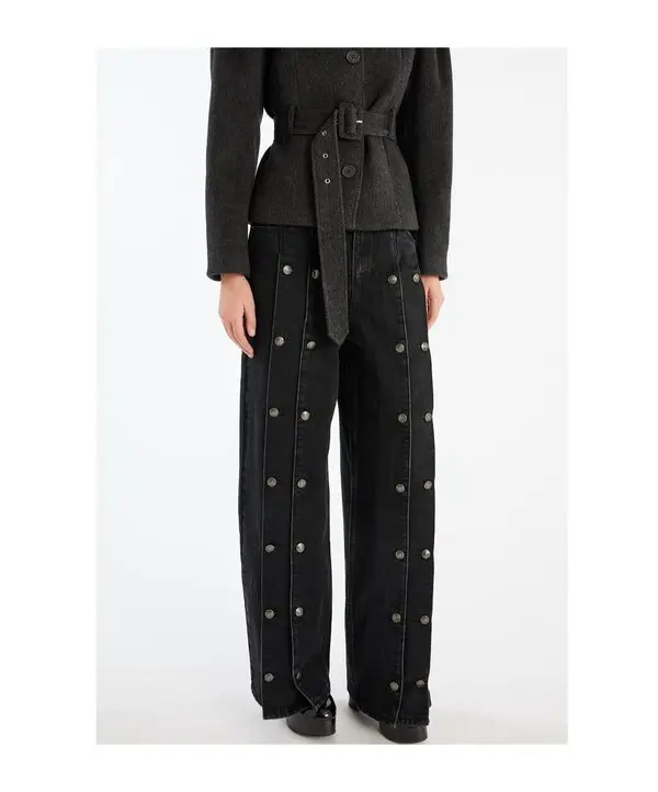 ROTATE BY BIRGER CHRISTENSEN Button-detail Wide Jeans - Black