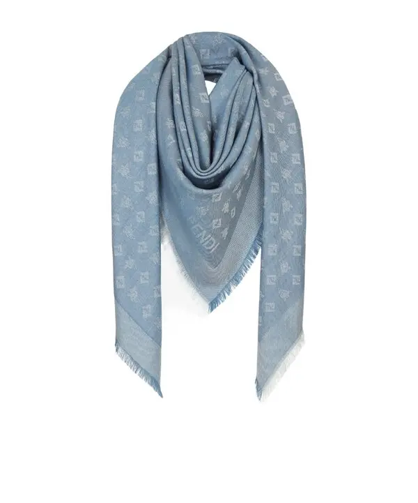 Fendi Ff Jacquard Frayed-edge Scarf - Blue