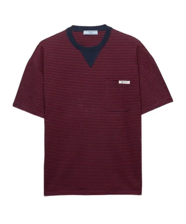 Prada Striped Crewneck T-shirt - Amaranth Red/blue