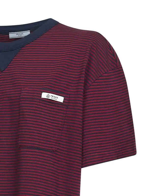Prada Striped Crewneck T-shirt - Amaranth Red/blue