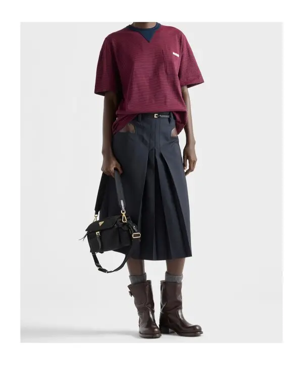 Prada Striped Crewneck T-shirt - Amaranth Red/blue
