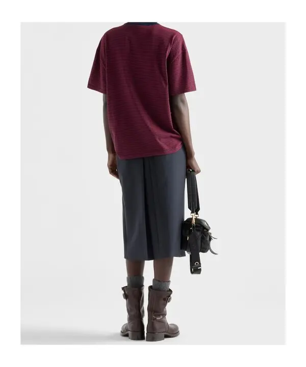 Prada Striped Crewneck T-shirt - Amaranth Red/blue